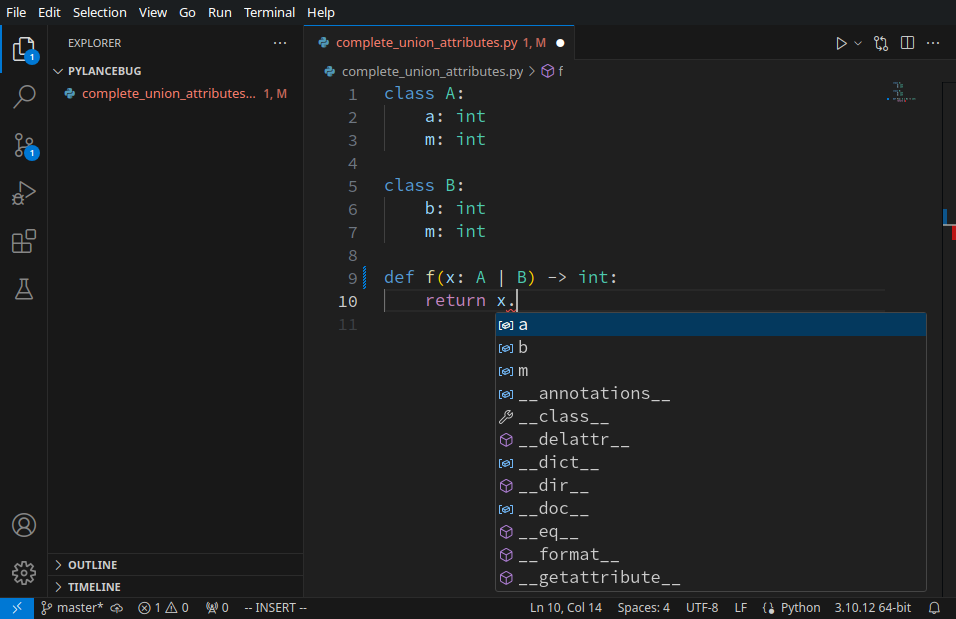 Pylance attribute completion for `typing.Union` expressions includes false positive attribute ...