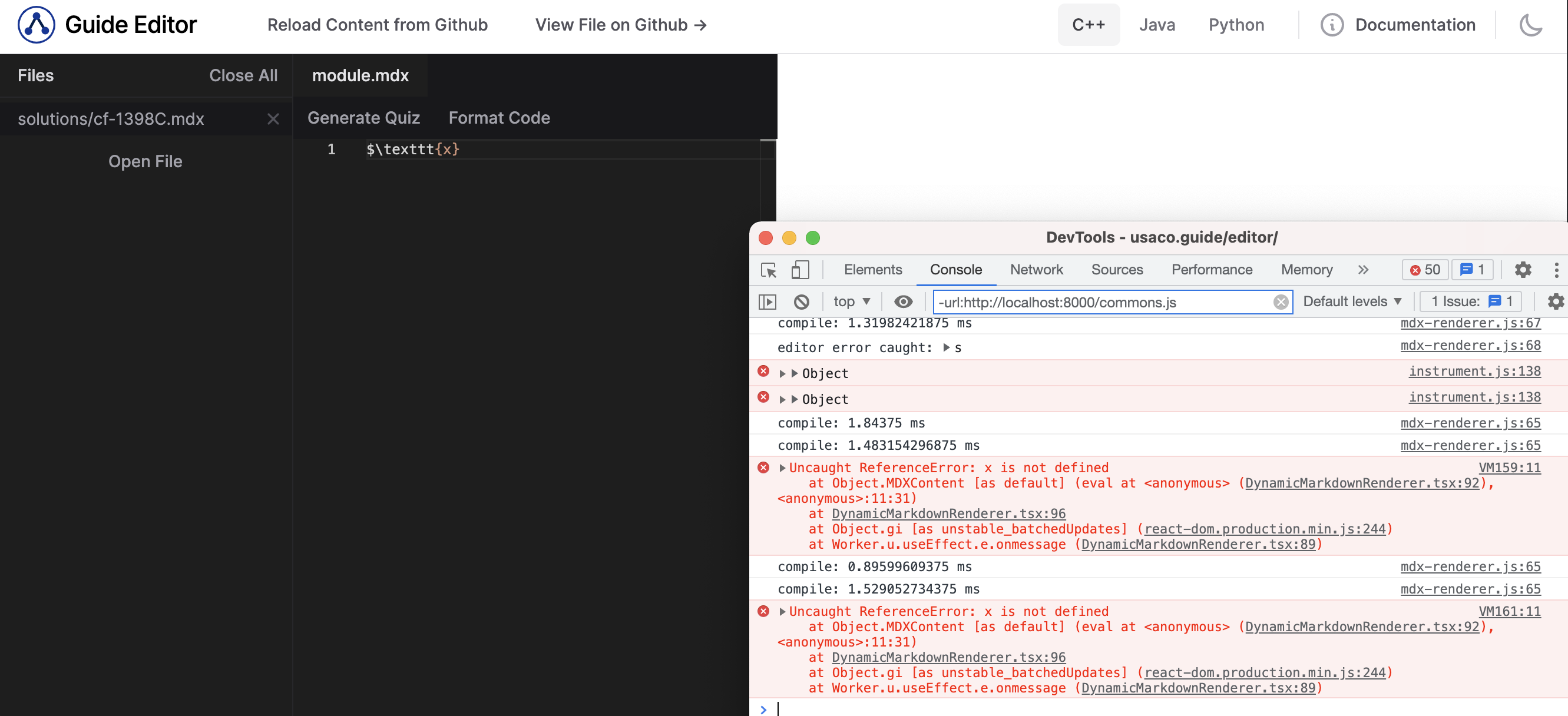 Editor Fails to Display Error Message · Issue #2309 · cpinitiative/usaco-guide · GitHub
