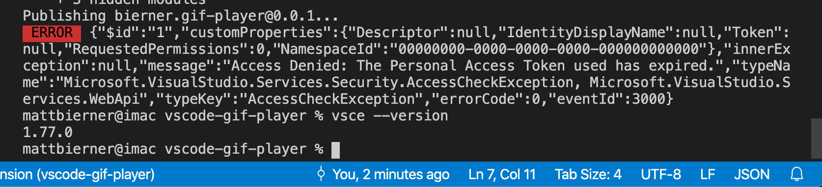 Poor UX when Personal Access Token used has expired · Issue #466 · microsoft/vscode-vsce · GitHub