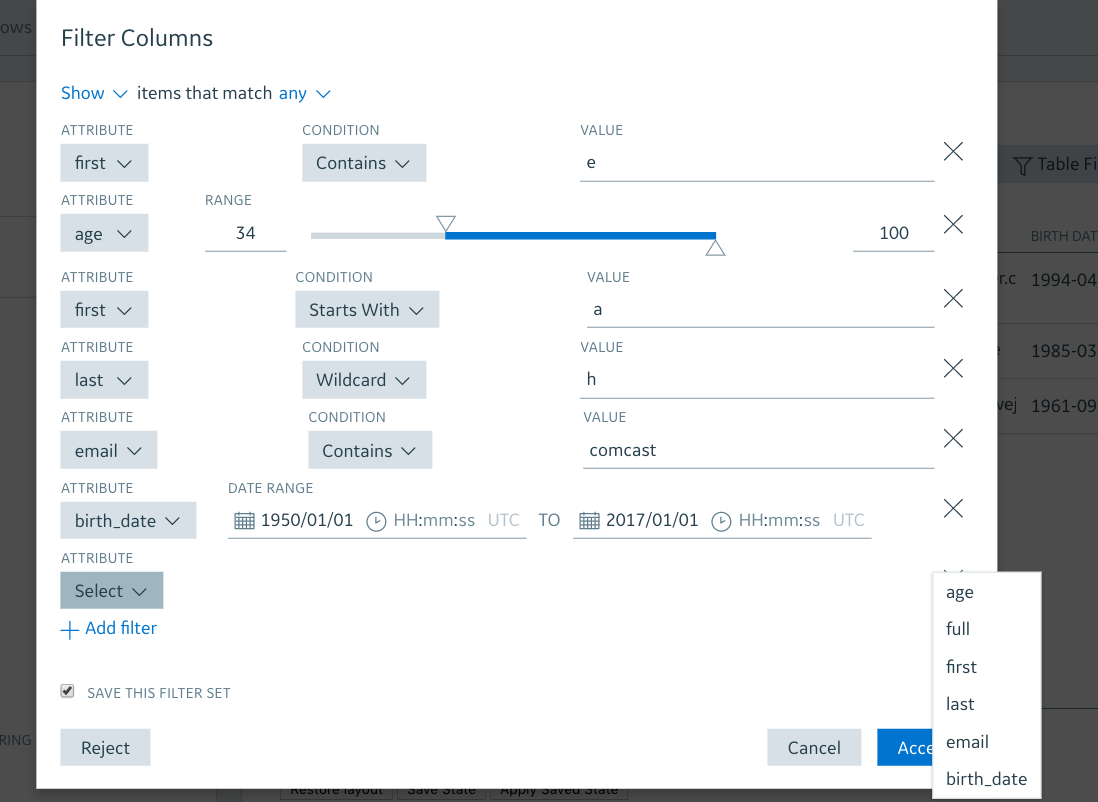 Advanced Filtering: Dropdown for Select jumps to right of modal when ...