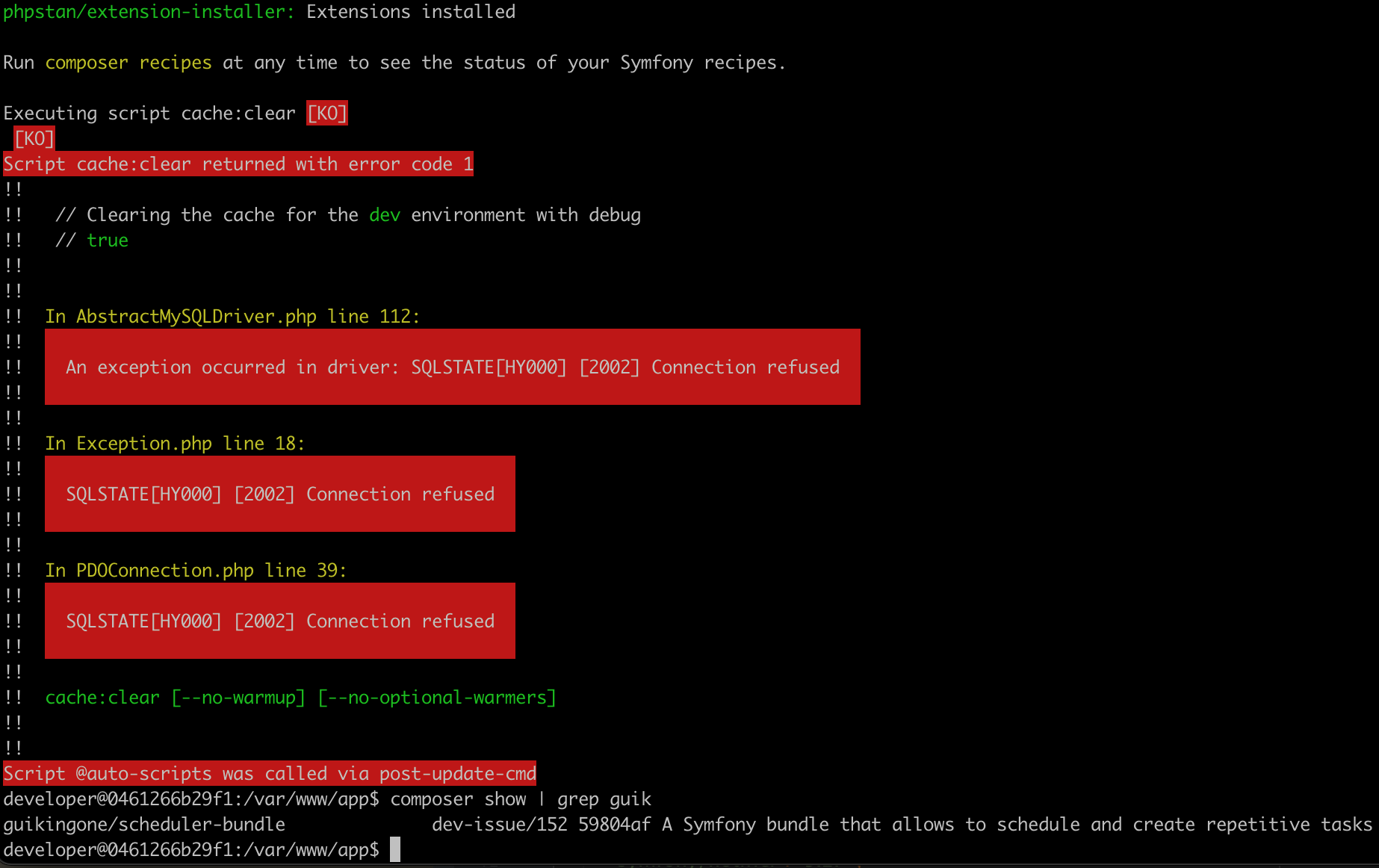 symfony cache:clear failed without database · Issue #152 · Guikingone/SchedulerBundle · GitHub