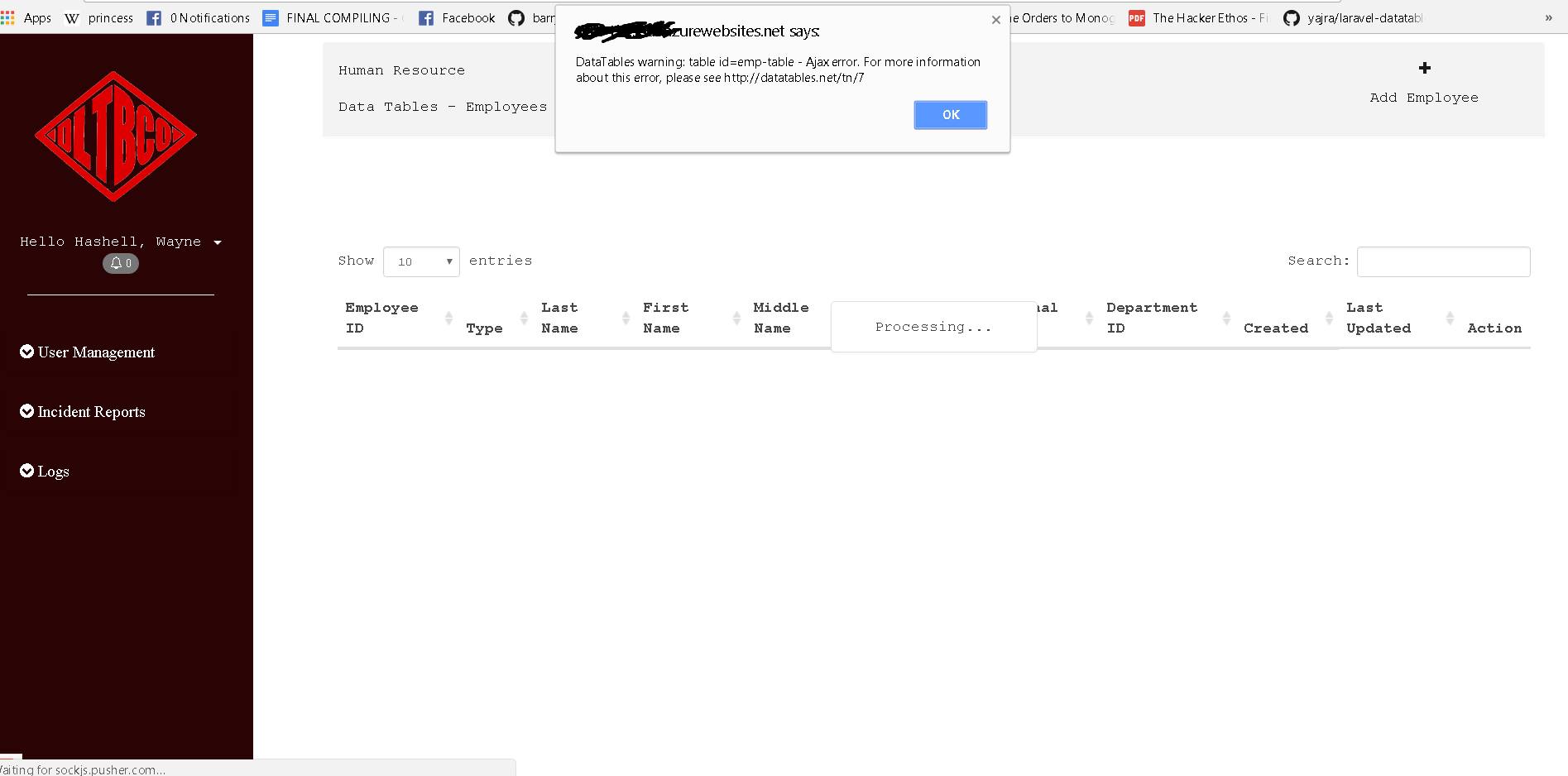 Getting Errors On Azureyajra Please Reply · Issue 1502 · Yajralaravel Datatables · Github