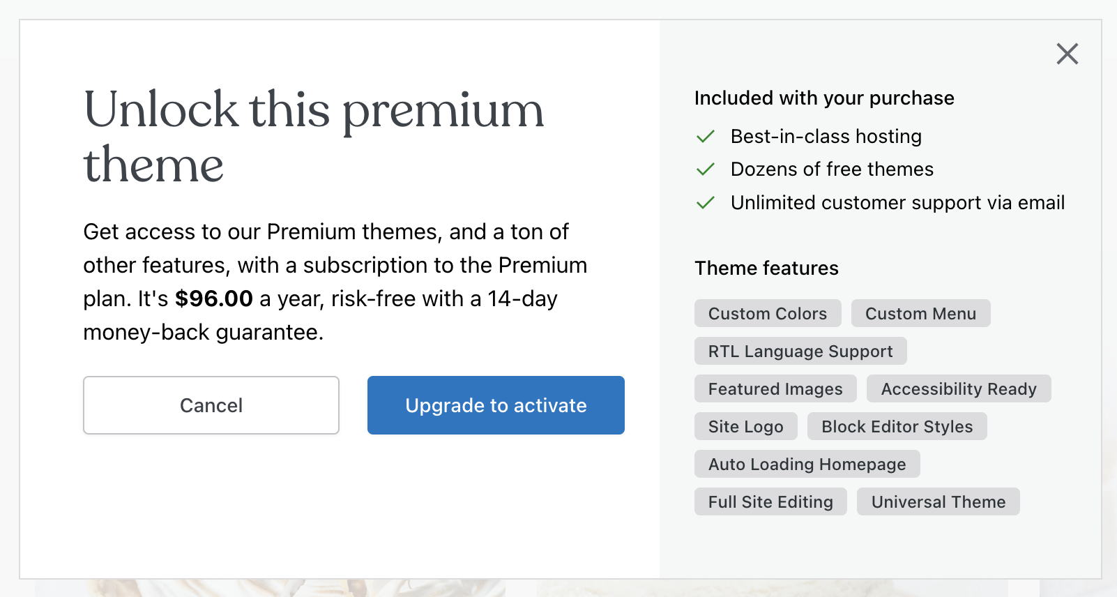 Onboarding Design Picker - "Simple" Premium Theme does not have option for single purchase ...