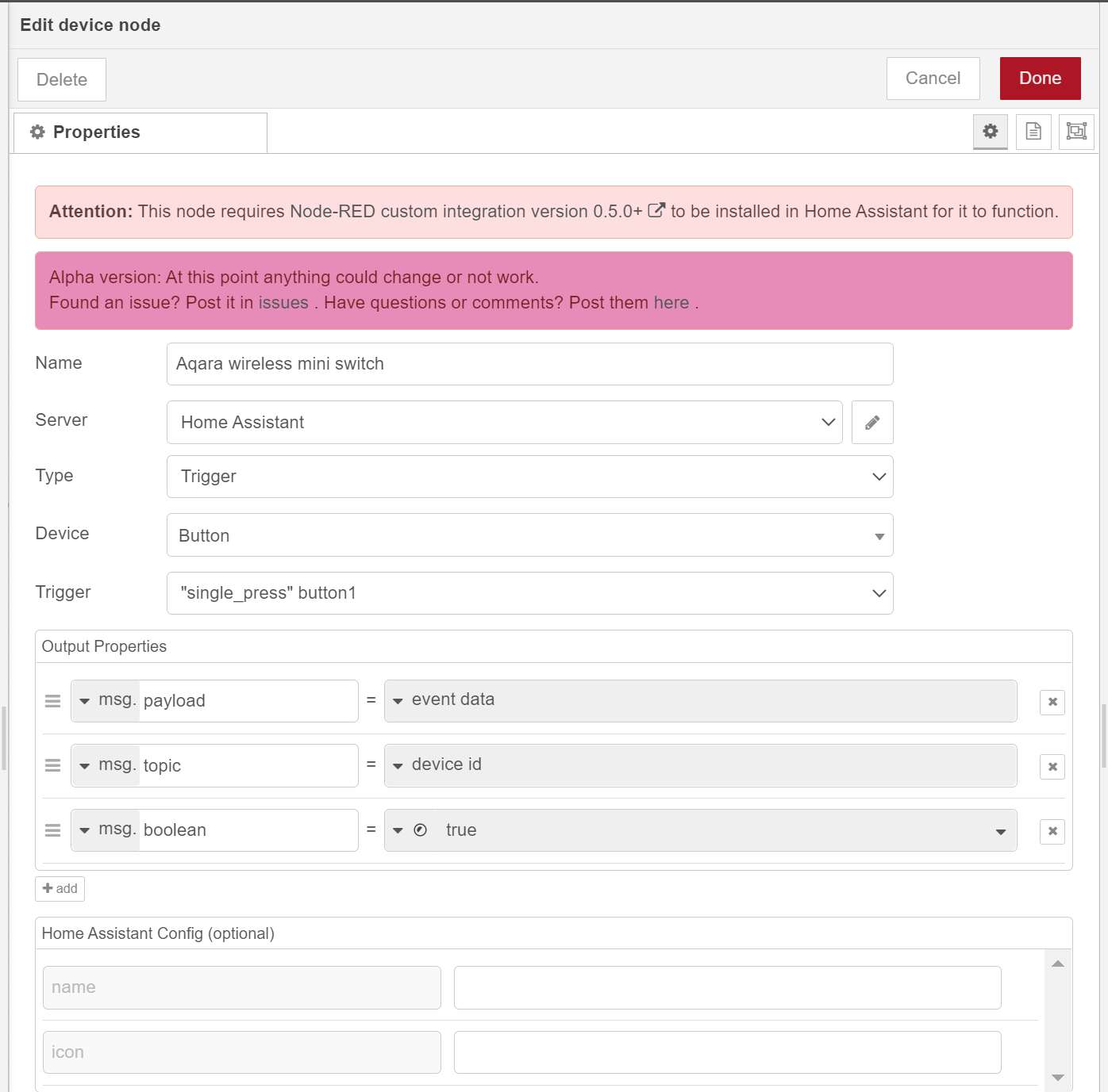 Device Trigger for Aqara wireless mini switch · zachowj node-red-contrib-home-assistant ...