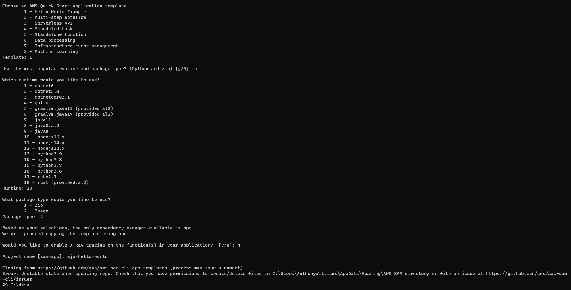 Bug Aws Sam Hello World Failed With Administratoraccess · Issue 4109 · Awsaws Sam Cli · Github