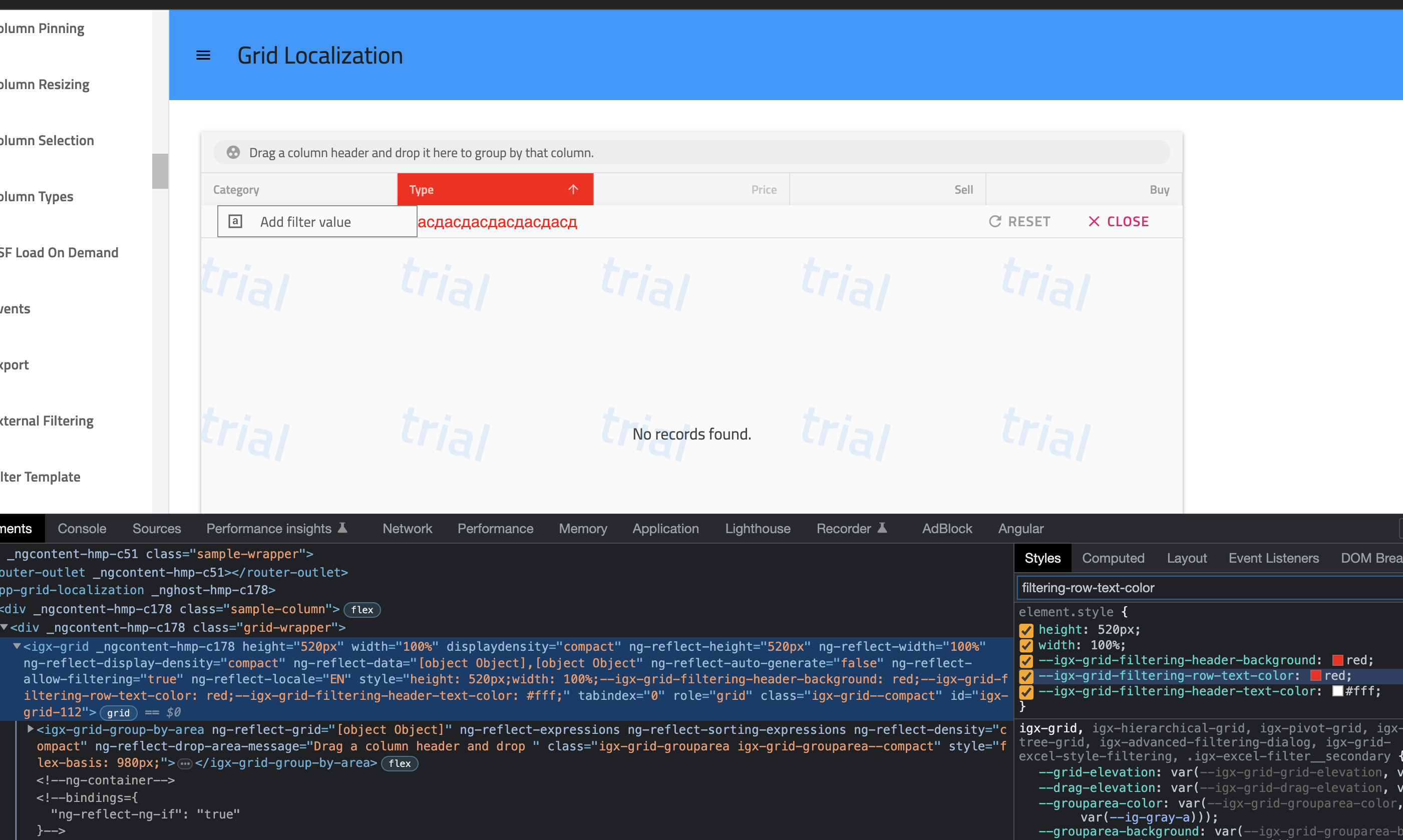 Couple of CSS props for filtering styling not working · Issue #12928 · IgniteUI/igniteui-angular ...