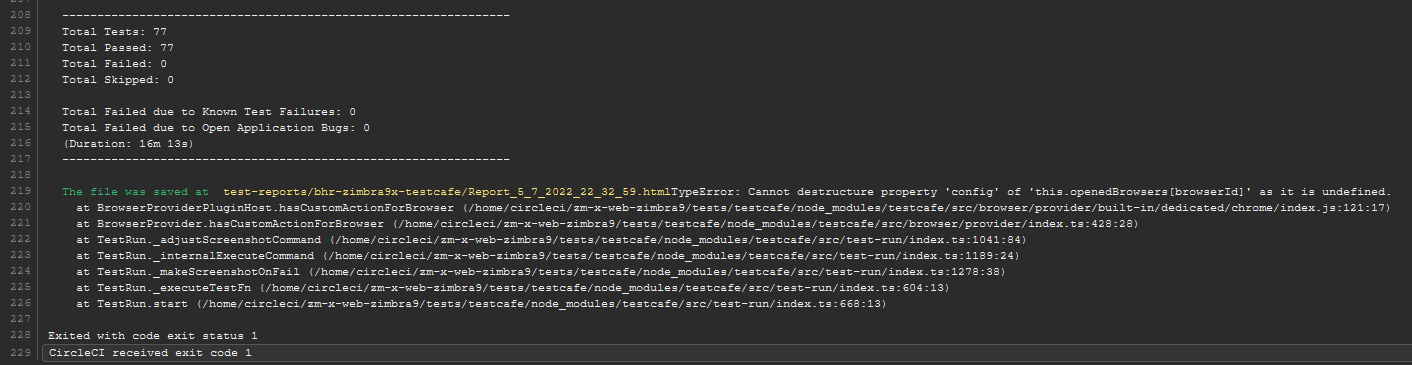 Intermittent htmlTypeError: Cannot destructure property 'config' of 'this.openedBrowsers ...
