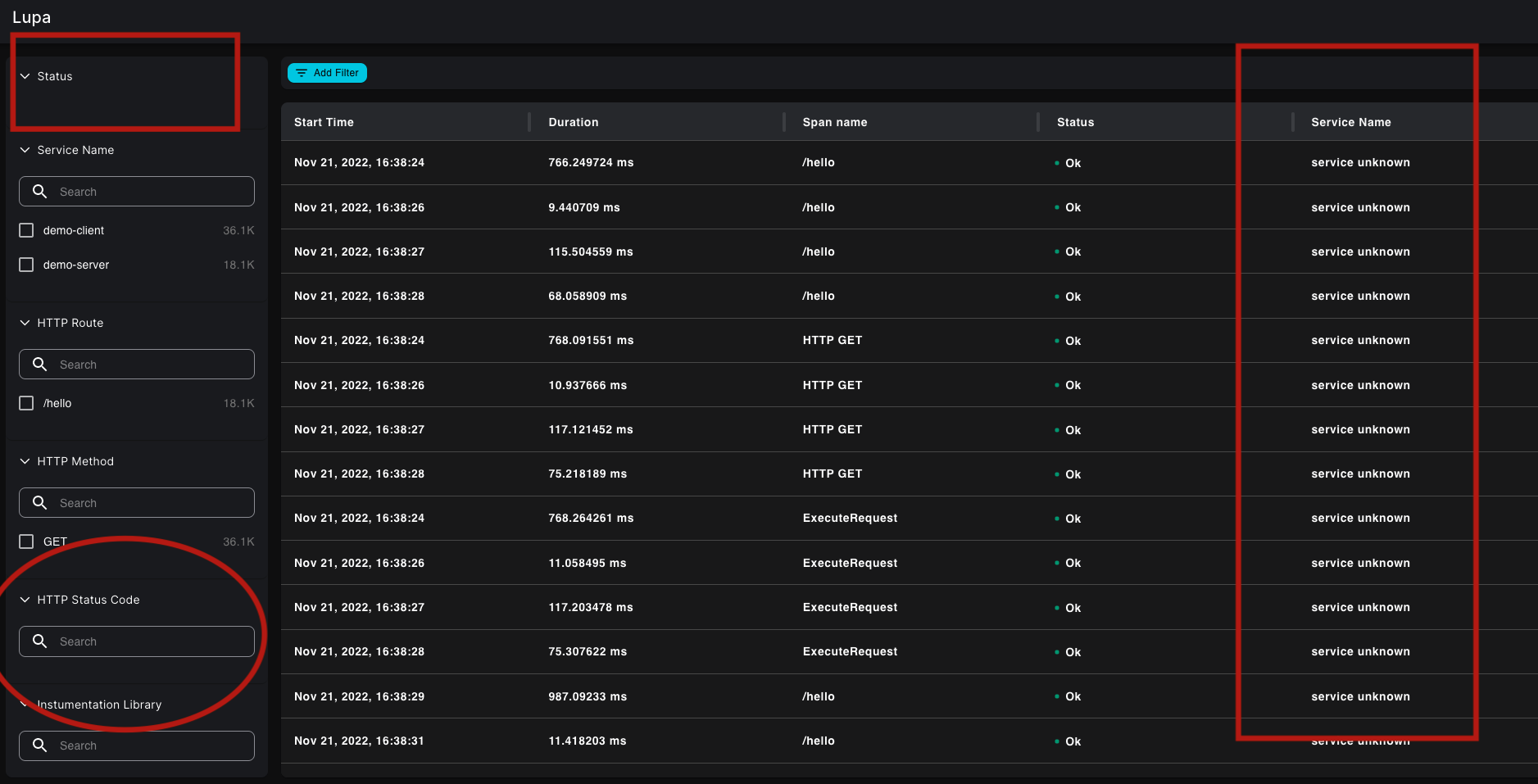 Spans search table shows service unknown instead of the name of the service · Issue #472 ...