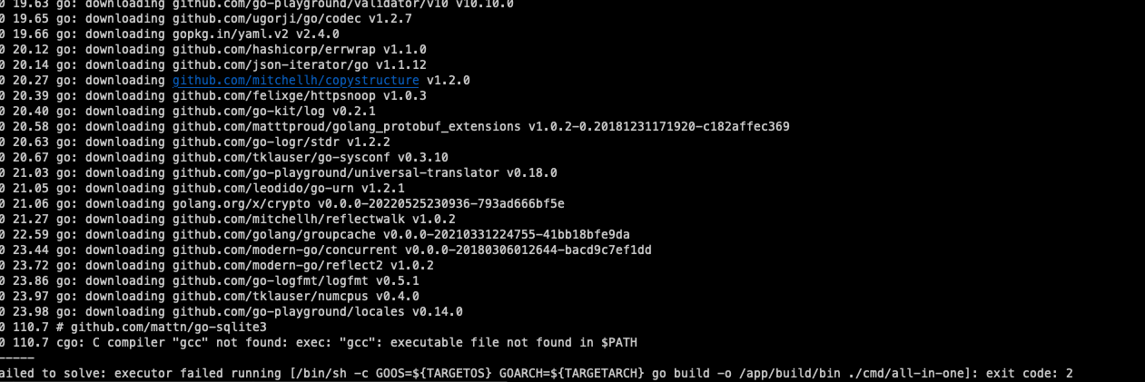 Docker-compose build throws compiler "gcc" not found · Issue #631 · teletrace/teletrace · GitHub