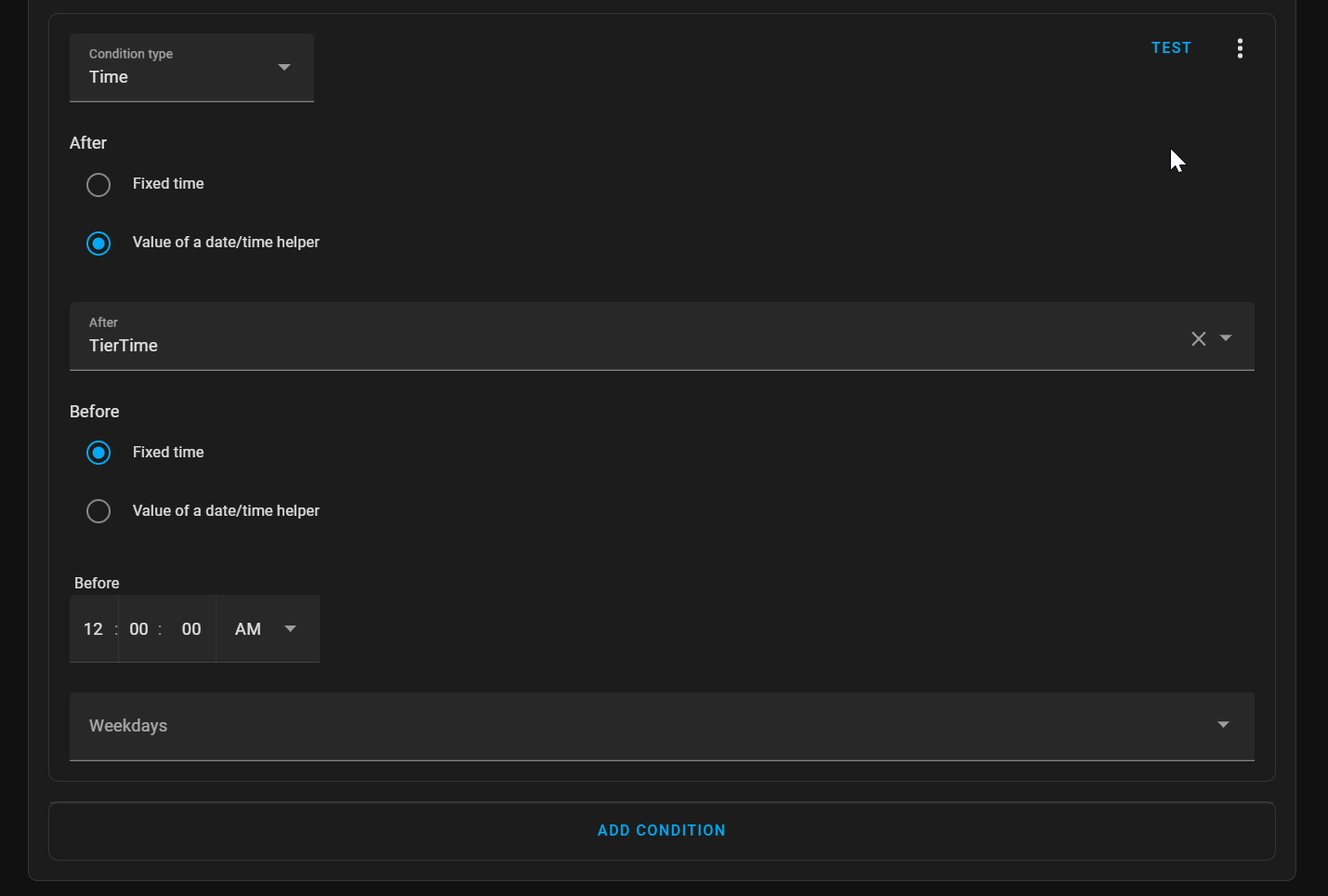 Automation visual editor for "Time" condition forces both Before and After conditions and ...
