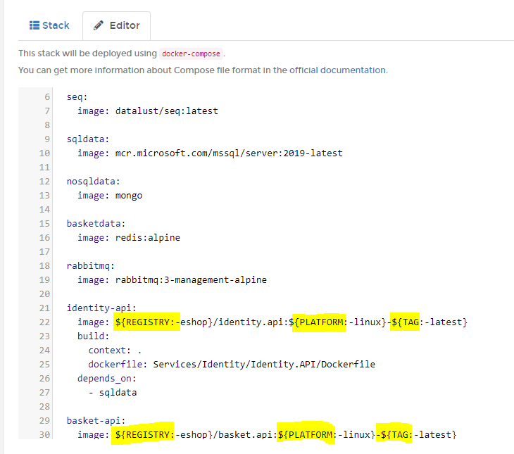 How to create the stack in Portainer? · Issue #1971 · dotnet-architecture/eShopOnContainers · GitHub