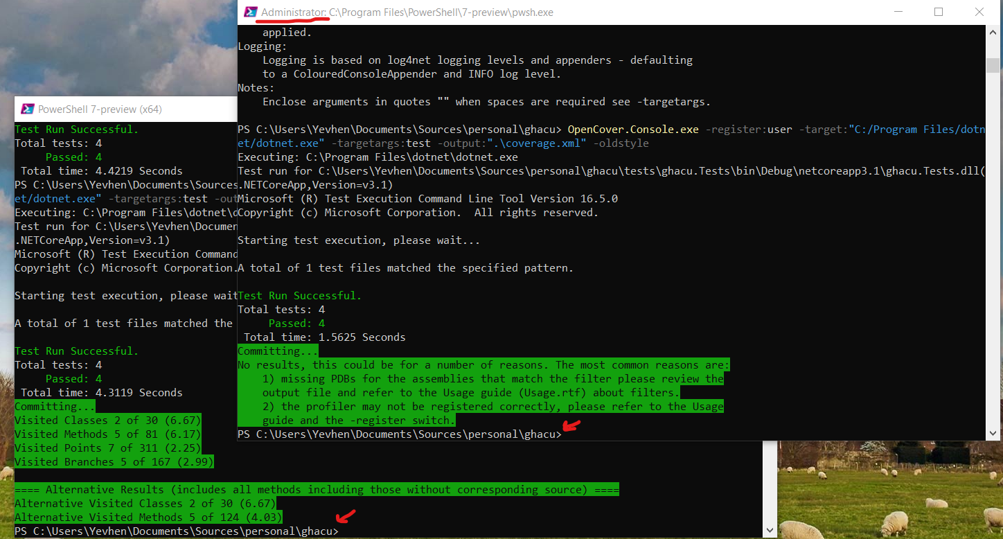 Code coverage produces no results in case process is run in Administration mode · Issue #940 ...
