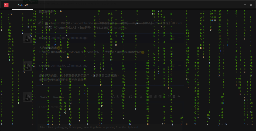 【Shell屏保】+【Linux屏保】+【Python】+【2人】+ 【qq群号：778618351】 · Issue #266 · ccyyycy/ycy · GitHub
