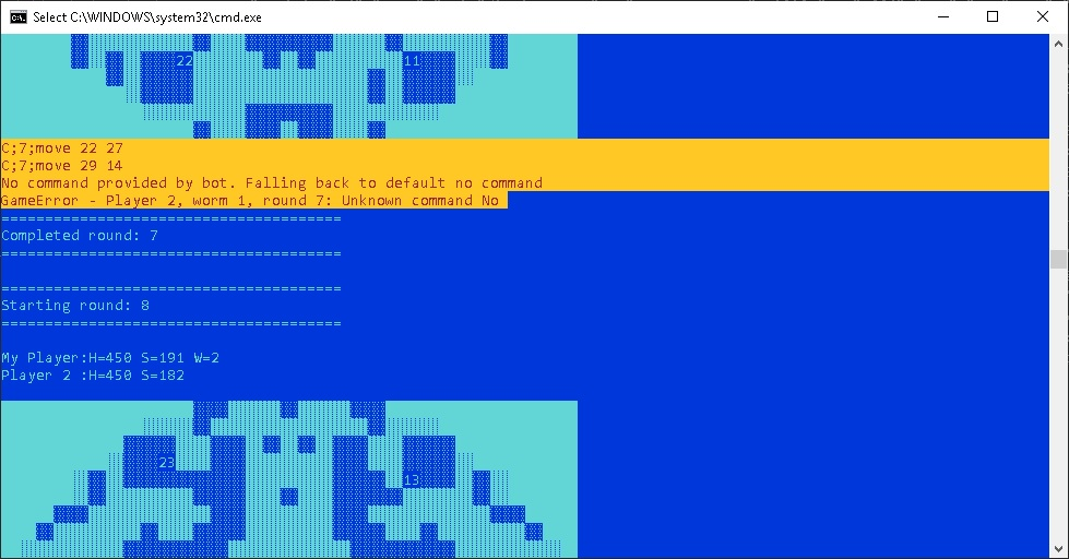 Game-runner output shows GameError on bot commands · Issue #46 · EntelectChallenge/2019-Worms ...