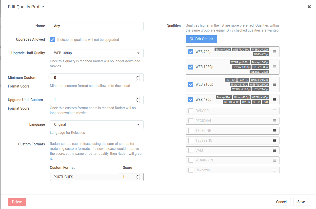 Radarr not upgrading when custom format conditions are met · Issue #6083 · Radarr/Radarr · GitHub