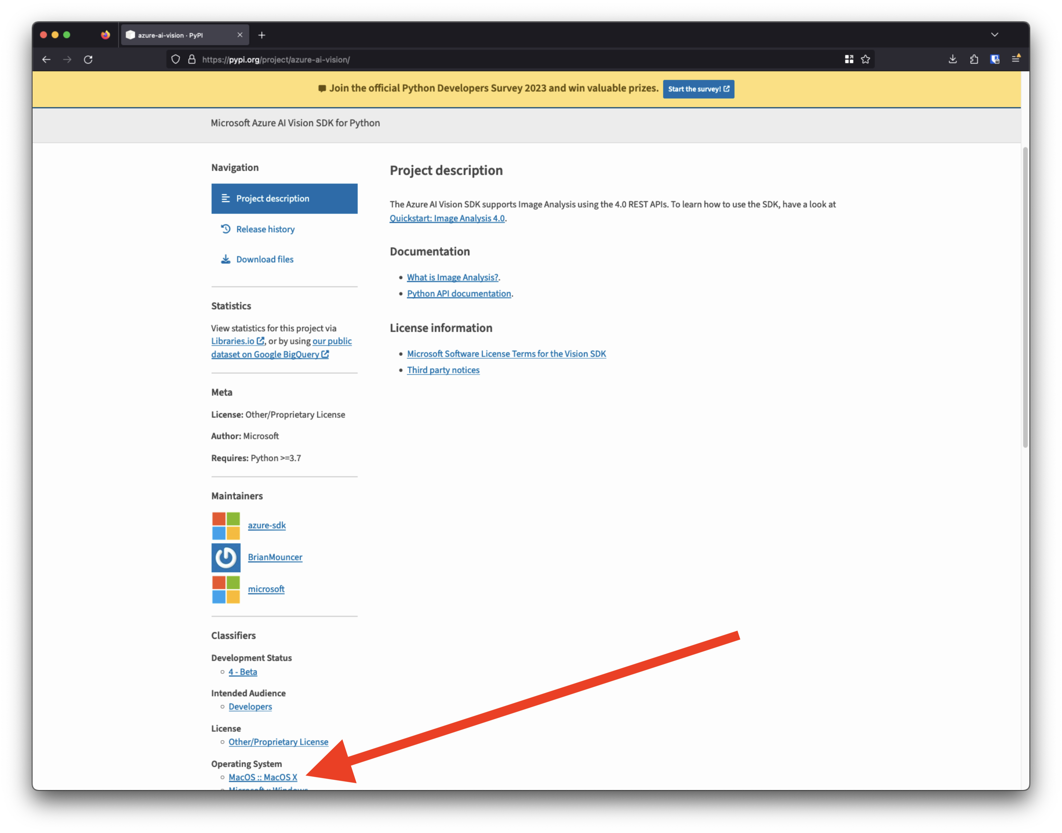 Remove `macos X` Support Tag From Pypi Page For Azure Ai Vision · Issue 33209 · Azureazure Sdk 0451