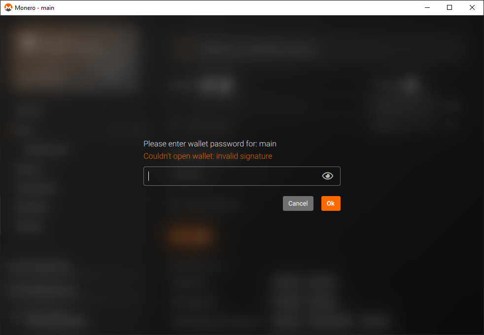 Couldn't open wallet: invalid signature (i.e. Update error message for ...