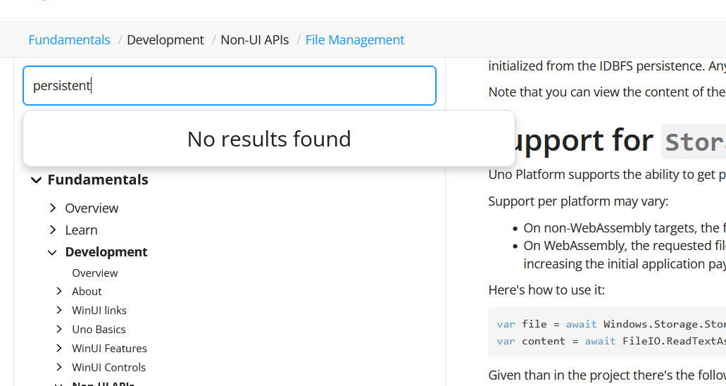 Documentation Search has poor results · Issue #11482 · unoplatform/uno · GitHub