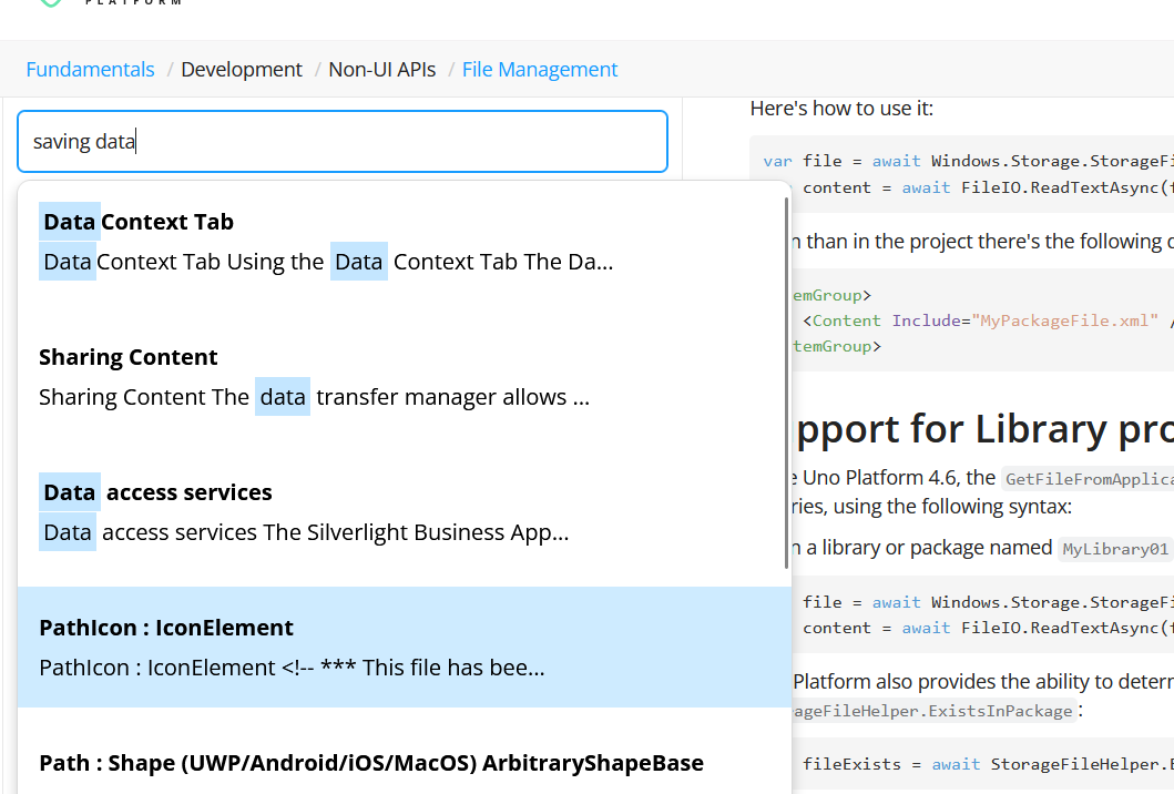 Documentation Search has poor results · Issue #11482 · unoplatform/uno · GitHub