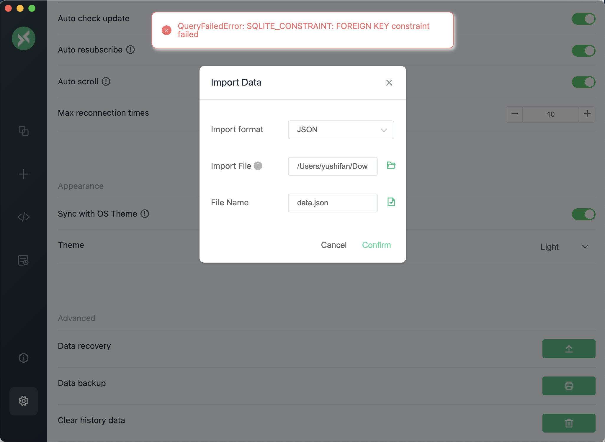 [Bug] Can't import data · Issue #839 · emqx/MQTTX · GitHub