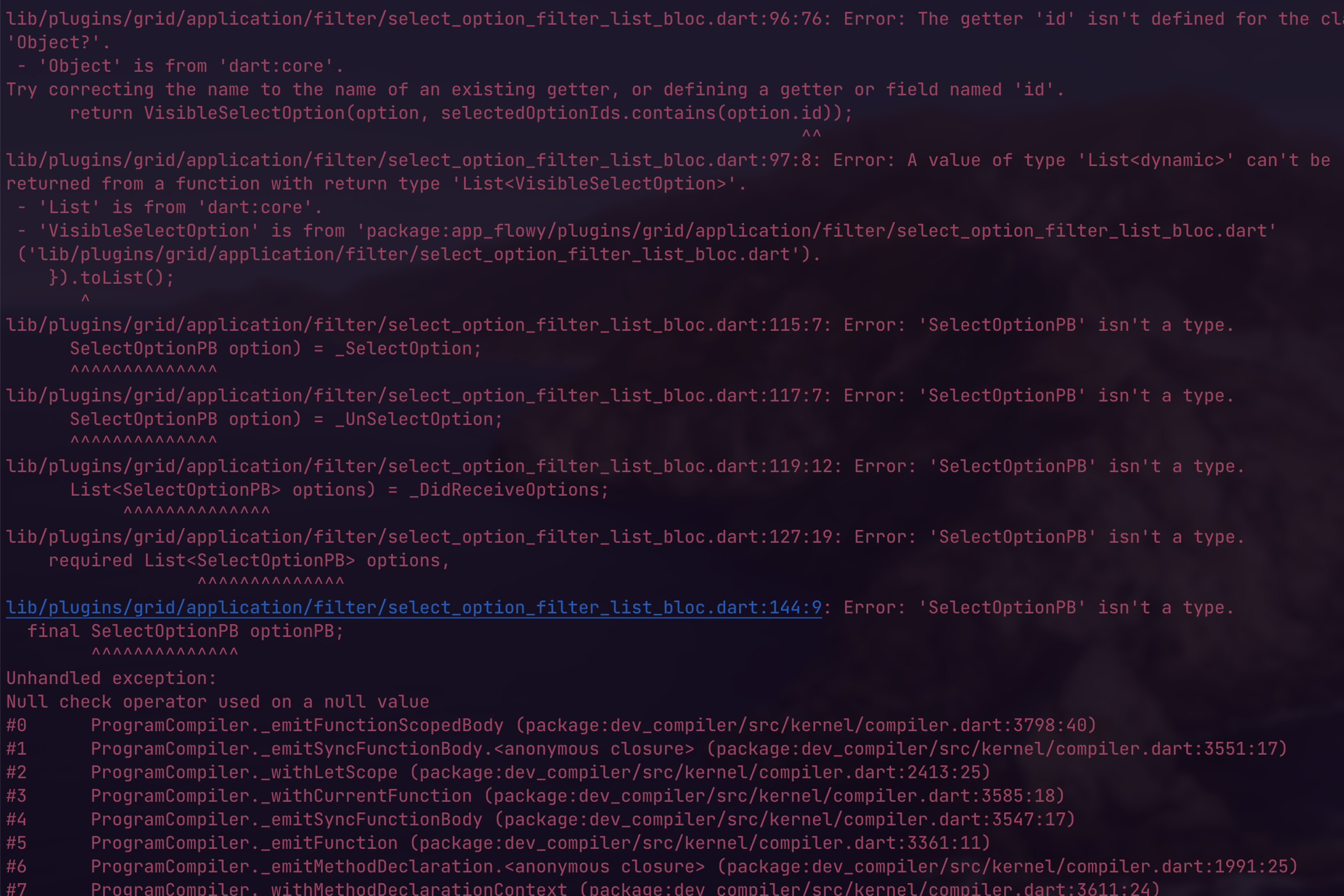 Bug Libpluginsgridapplicationfilterselectoptionfilterlistblocdart1157 Error