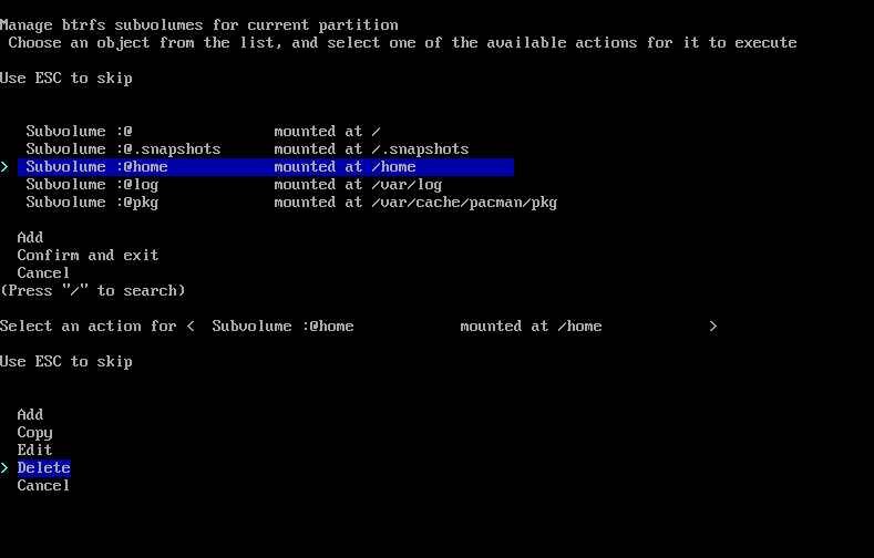 Menu system - btrfs subvolume issue · Issue #1091 · archlinux/archinstall · GitHub