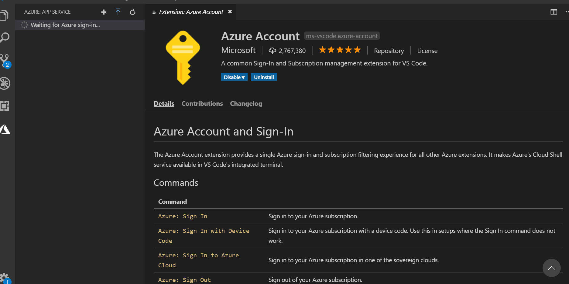 Azure Account Sign-In is stuck in loading state if login window is closed in browser · Issue ...