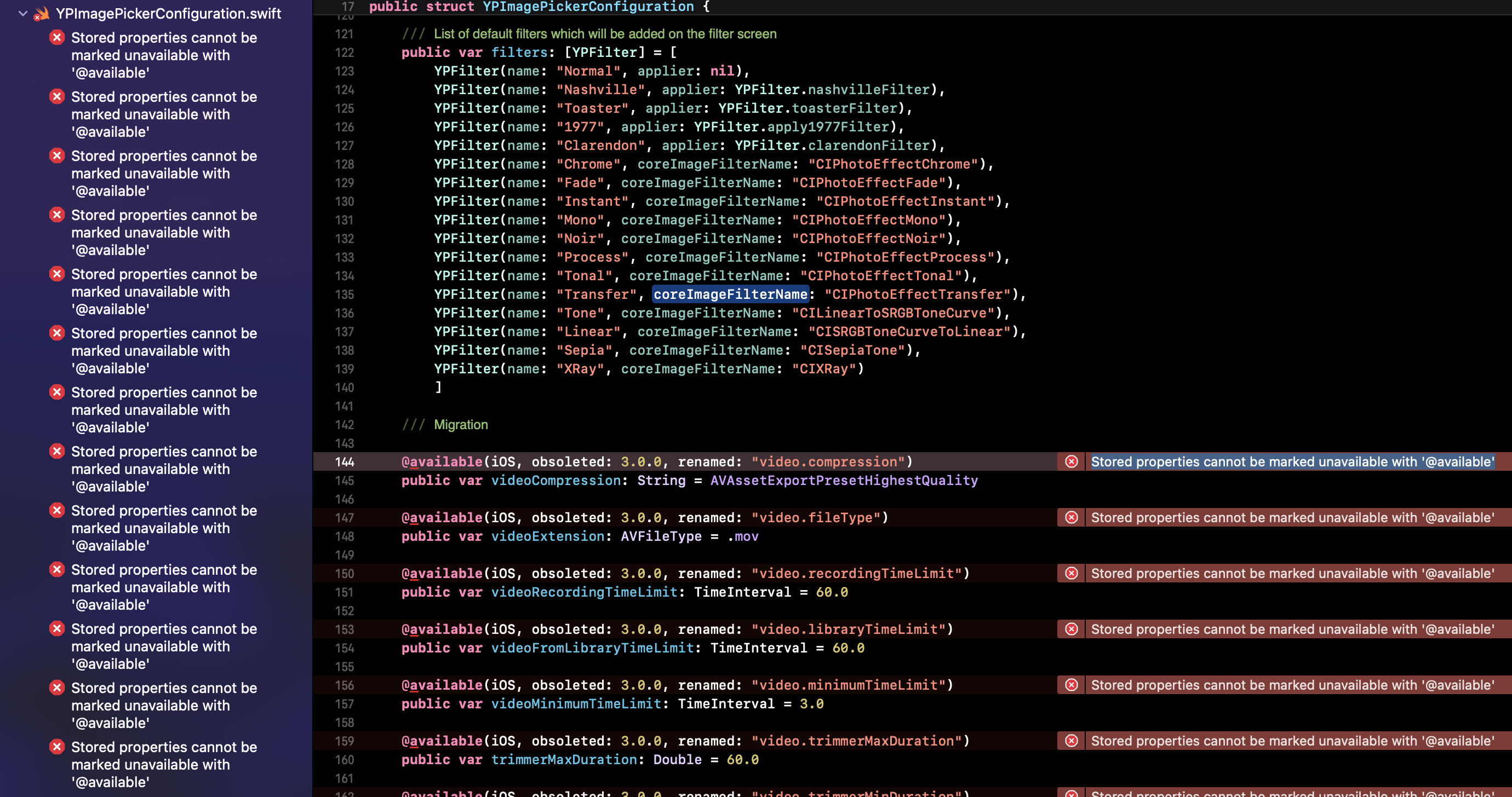 Stored properties cannot be marked unavailable with '@available' · Issue #789 · Yummypets ...