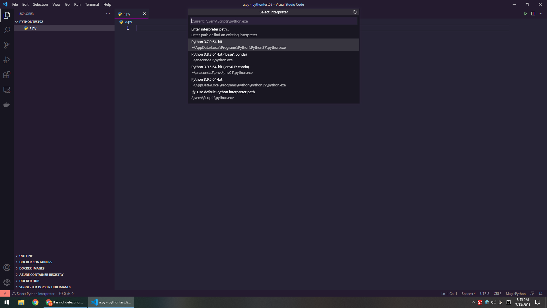 Python extension could not detective the environment automatically, and ...