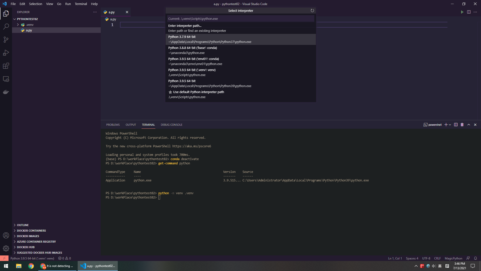 Python extension could not detective the environment automatically, and ...