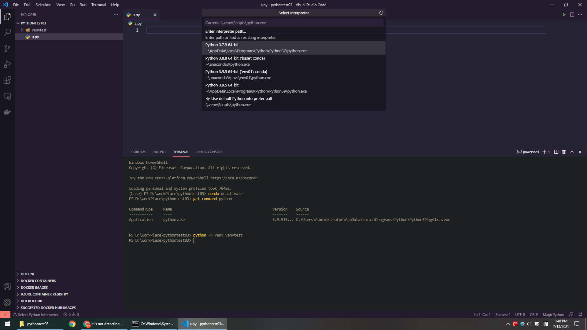 Python extension could not detective the environment automatically, and ...