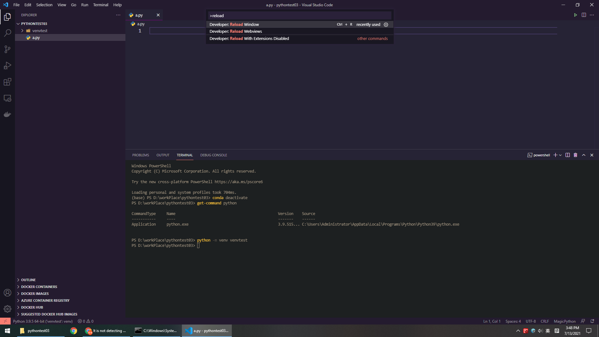 Python extension could not detective the environment automatically, and ...