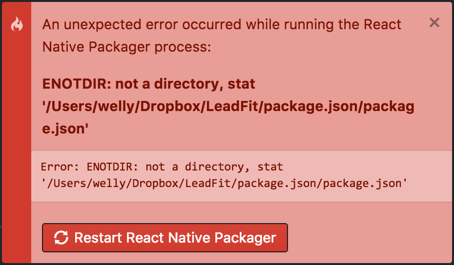 An unexpected error occurred while running the React Native Packager ...