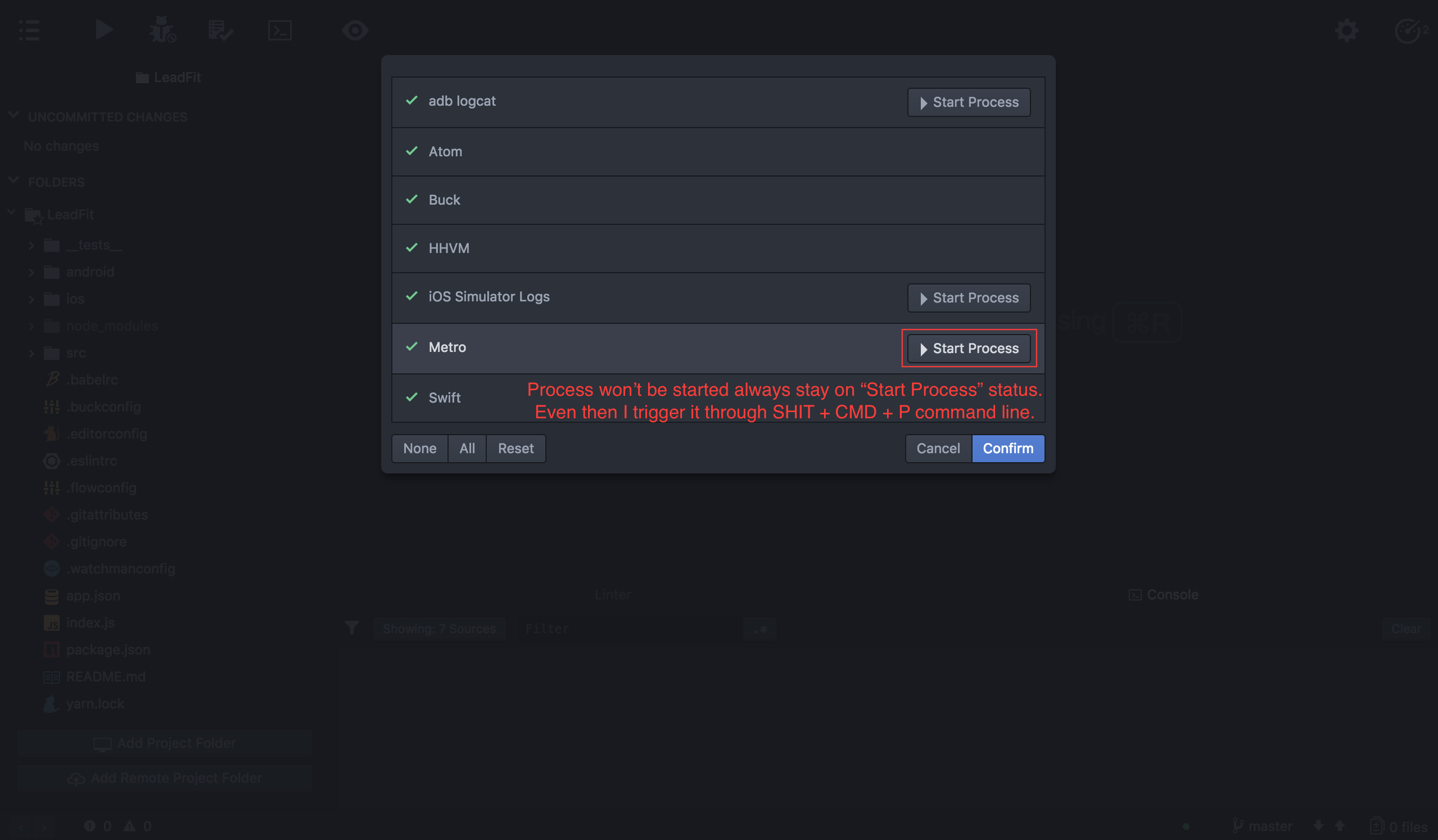 React-Native metro won't start process · Issue #1395 · facebookarchive/nuclide · GitHub