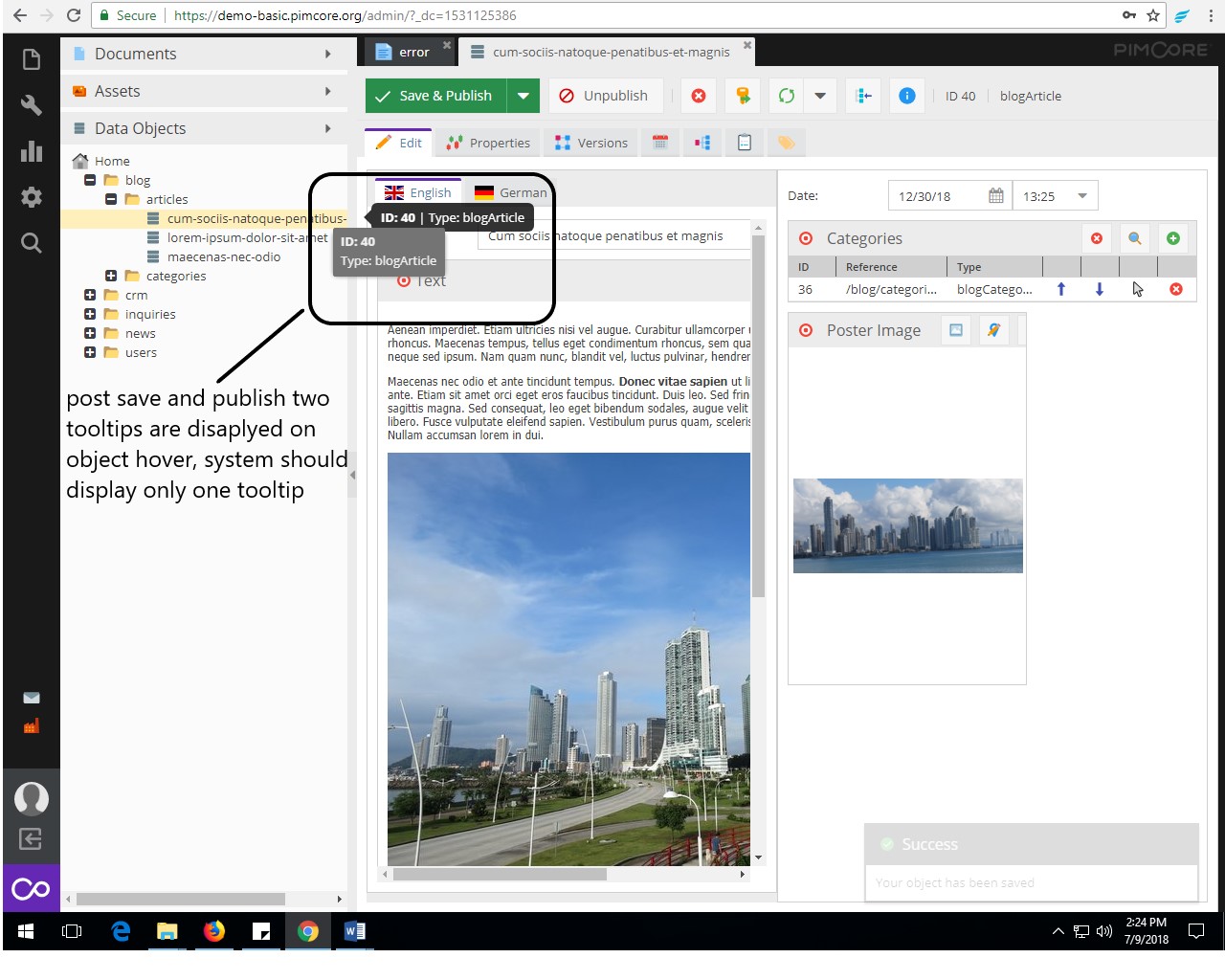 Two Object Tooltips Are Shown After Saving The Object · Issue 3042 · Pimcorepimcore · Github