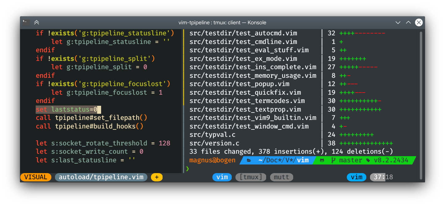 Github Vimpostorvim Tpipeline Embed Your Vim Statusline In Tmux 0848