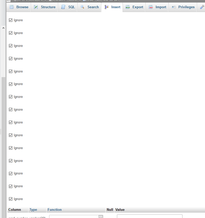 5.1.0-rc2 "ignore" checkbox duplicated when inserting more entries · Issue #16671 · phpmyadmin ...