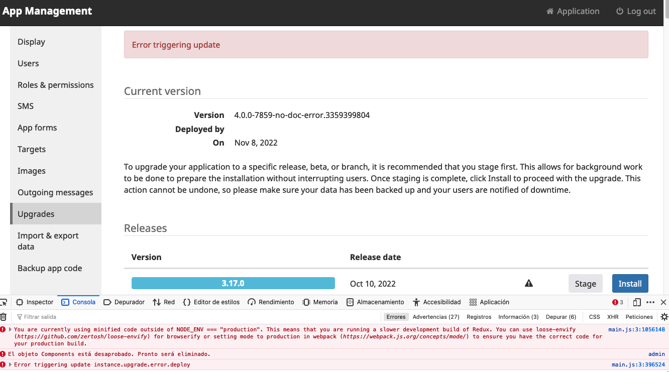 Improve admin upgrade page UX when upgrade service fails to update containers · Issue #7859 ...