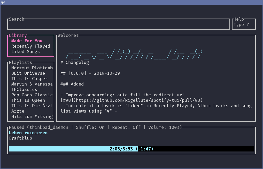 tui not using space efficiently · Issue #138 · Rigellute/spotify-tui ...