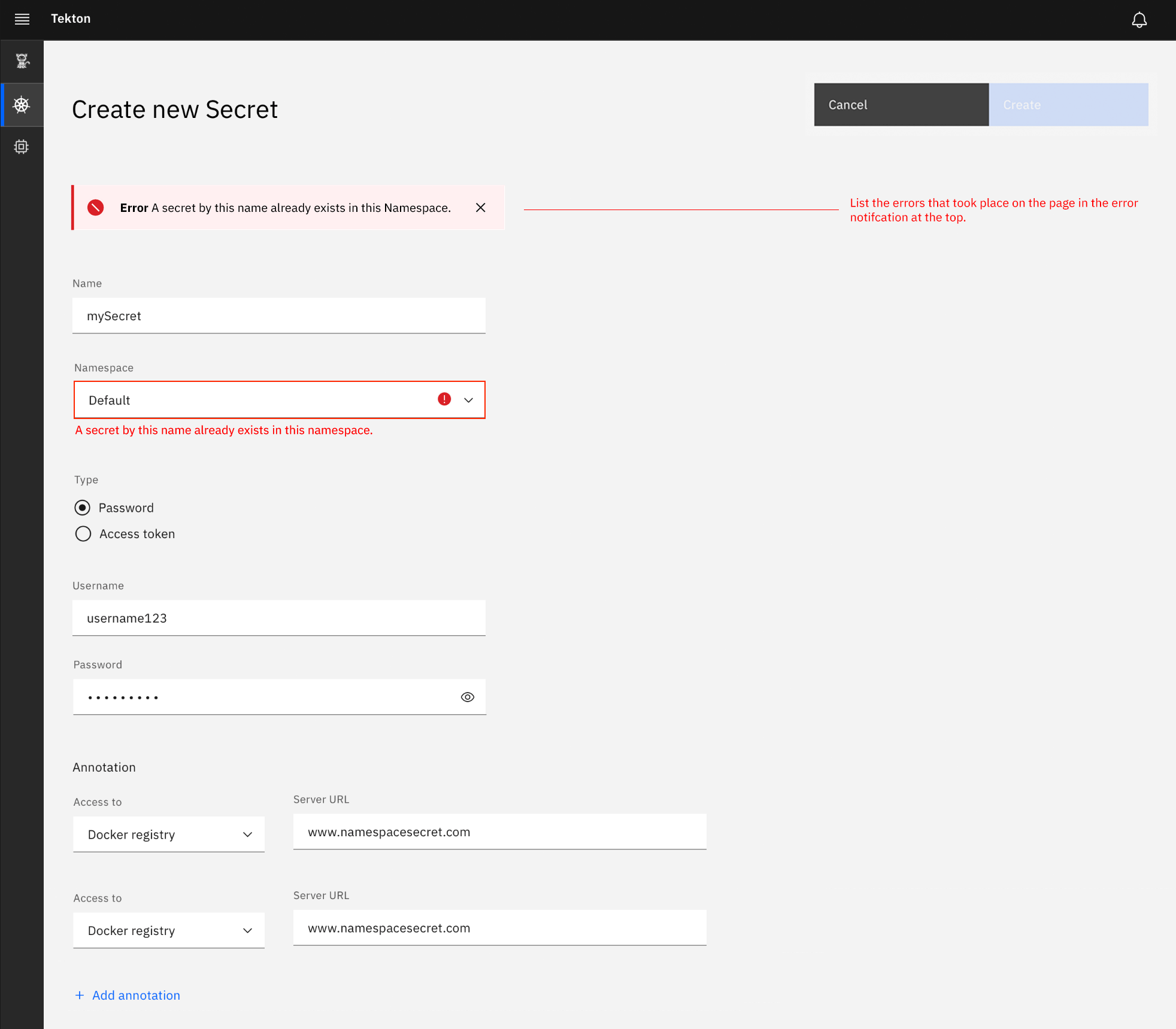 Secret creation errors should show in the modal · Issue #611 · tektoncd/dashboard · GitHub