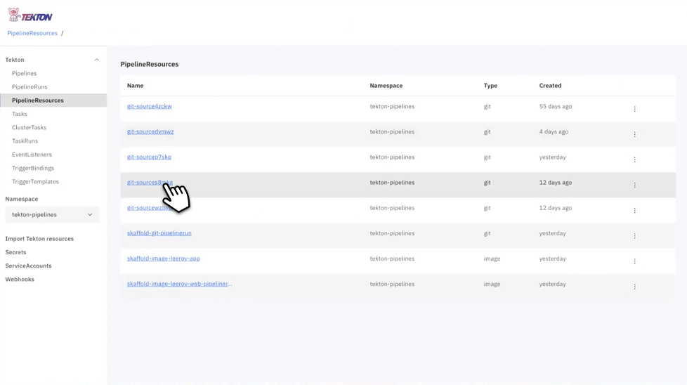 PipelineResources - use a consistent pattern for viewing details and YAML · Issue #969 ...