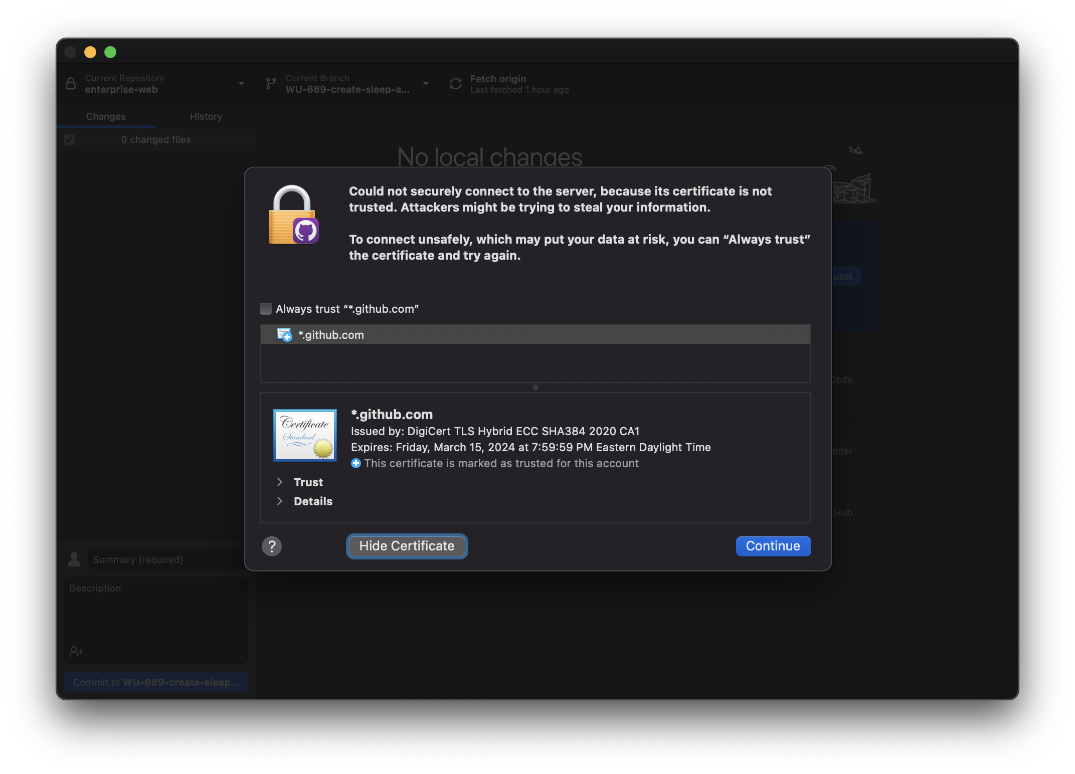 Certificate Error For · Issue 16187 · Desktop Desktop · Github
