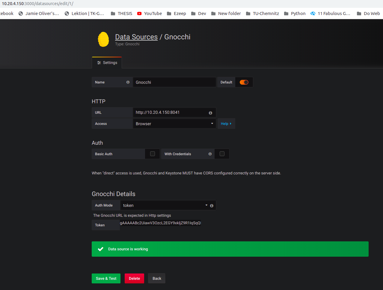 I am unable to access gnocchi using Auth Mode: keystone. Keystone failure: No response status ...