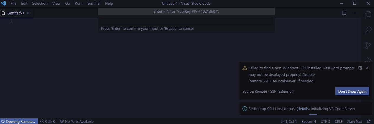 Prompt for Smartcard PIN code not showing · Issue #3952 · microsoft/vscode-remote-release · GitHub