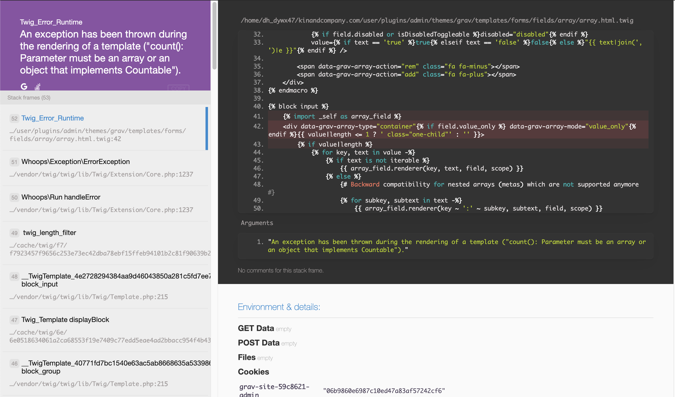 Twig Error Runtime · Issue 2869 · Getgravgrav · Github