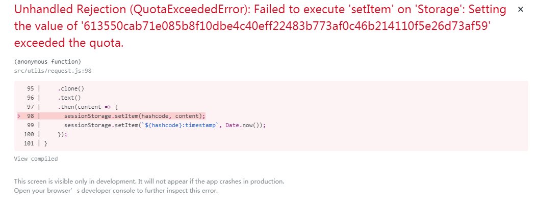 Failed to execute 'setItem' on 'Storage': Setting the value of 'xxx' exceeded the quota. · Issue ...