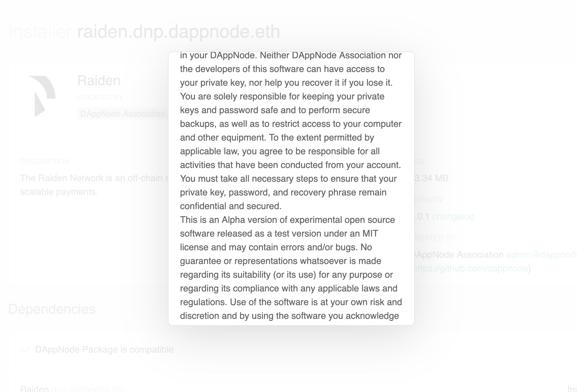 No Separation Between The Dapnode And The Package Disclaimer · Issue 331 · Dappnode Dnp Admin