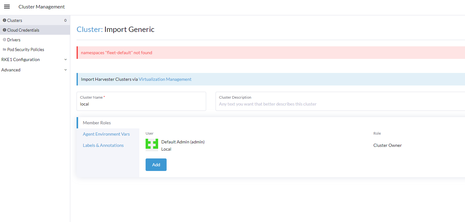 [BUG] Cannot access or add local cluster to Rancher · Issue #39655 · rancher/rancher · GitHub