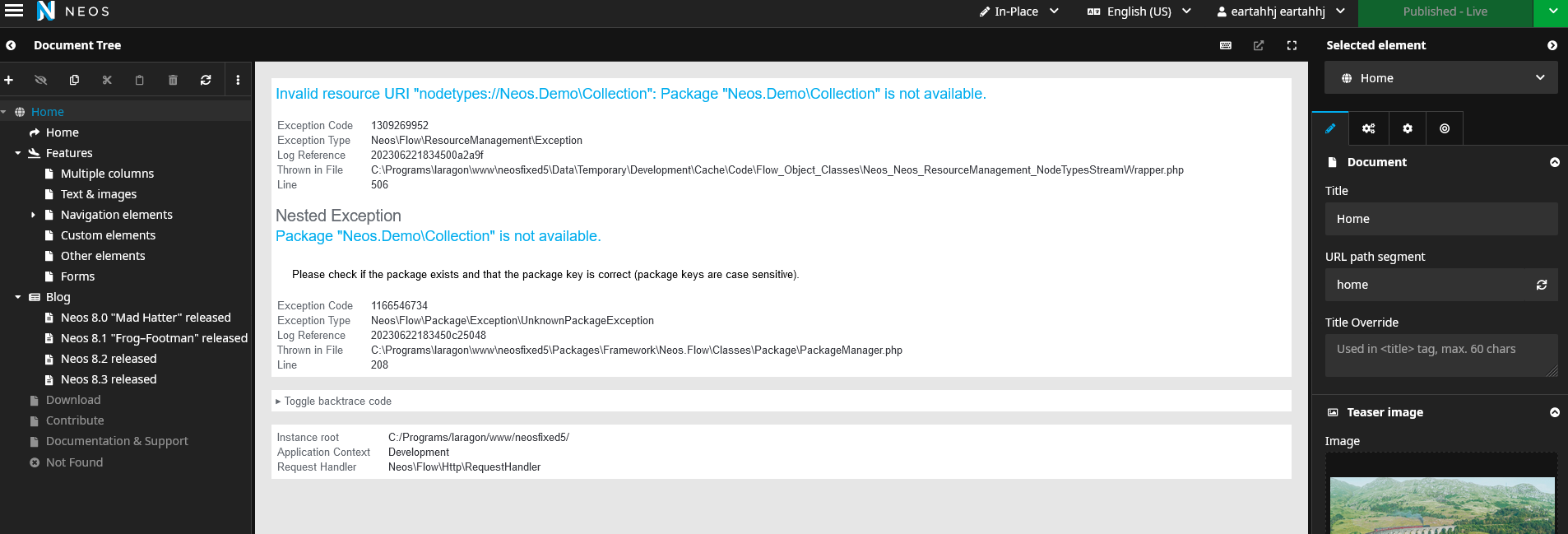 BUG: Investigate invalid `nodetypes://Neos.Demo\Collection` stream wrapper on windows in fusion ...