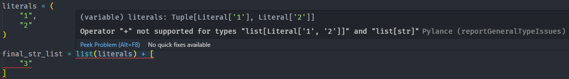 type issue when list str + list literal · Issue #98 · microsoft/pylance ...